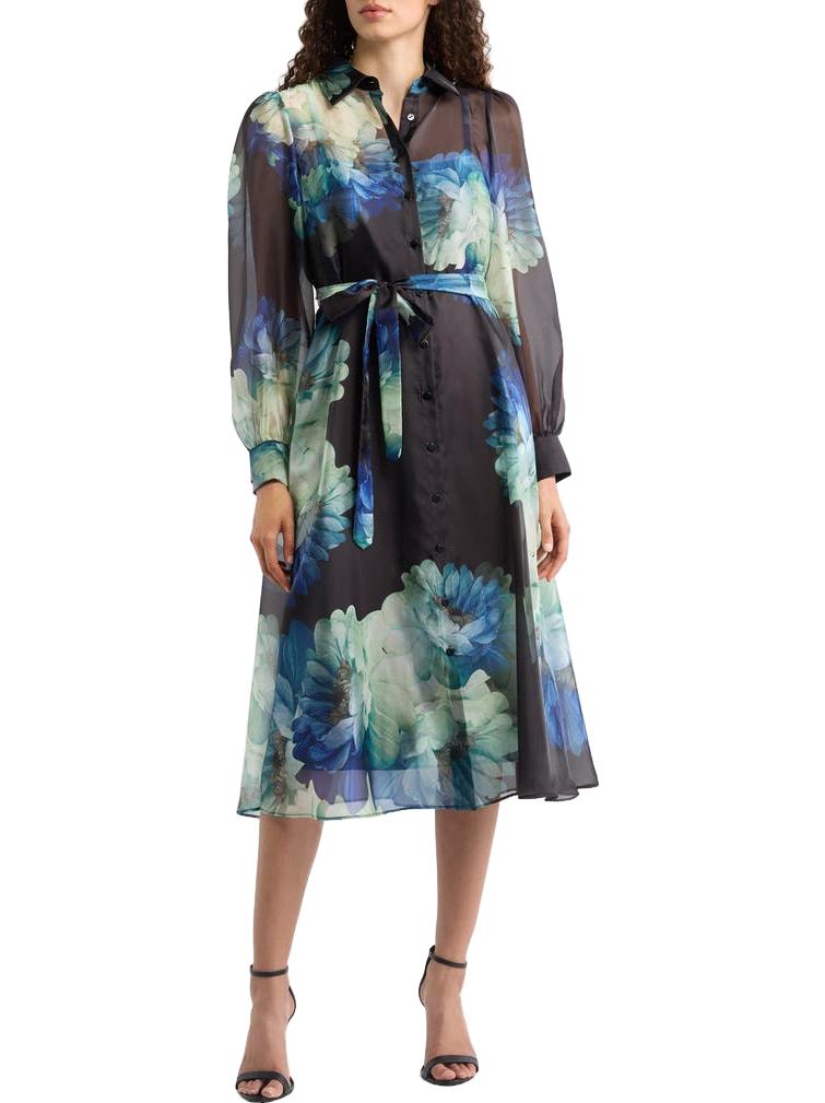 ELIE TAHARI Elie Tahari The Romy Floral Long Sleeve Midi Shirtdress